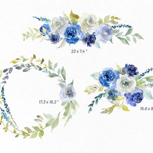 Watercolor Blue White Flowers Clipart Digital Download Floral Clip Art ...
