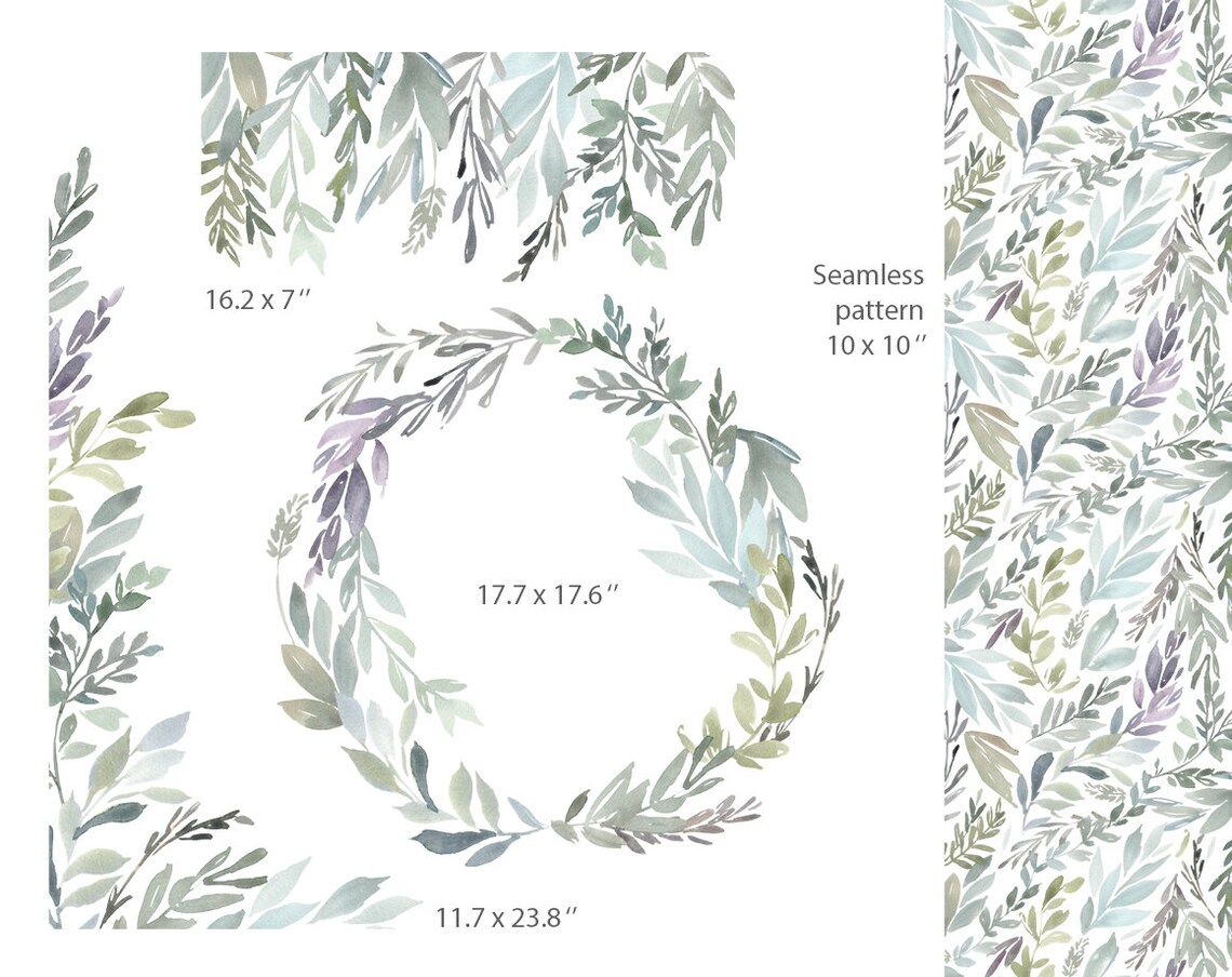 Watercolor Neutral Leaves Clipart Gray Light Green Greenery - Etsy