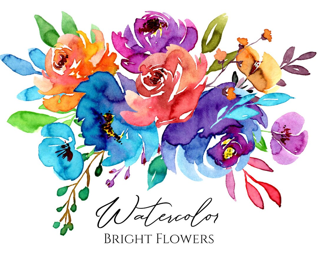 Bright Watercolor Flower Clipart Wet Paint Floral Clip Art Digital ...