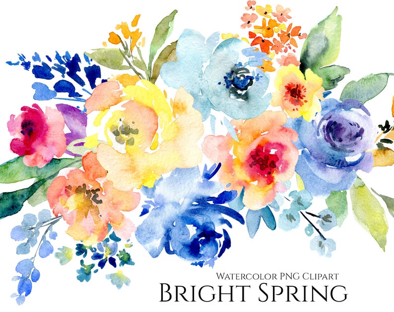 Watercolor Bright Flowers Clipart Spring Summer Floral Clip - Etsy
