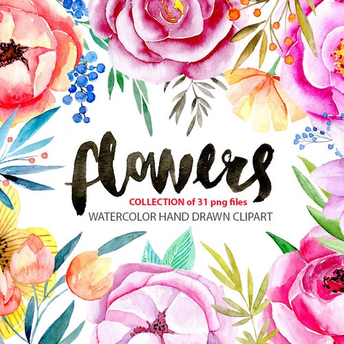 Boho Flowers Watercolor Clipart Floral Clipart Digital - Etsy