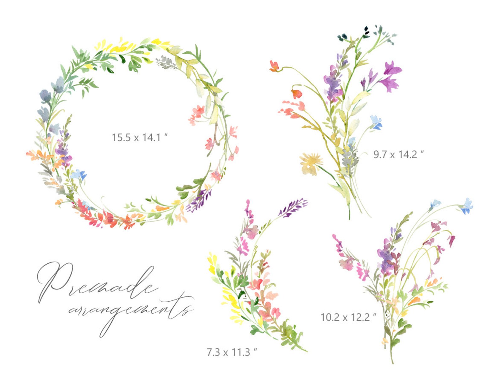 Watercolor Floral Clipart Wild Meadow Flowers Wildflowers - Etsy