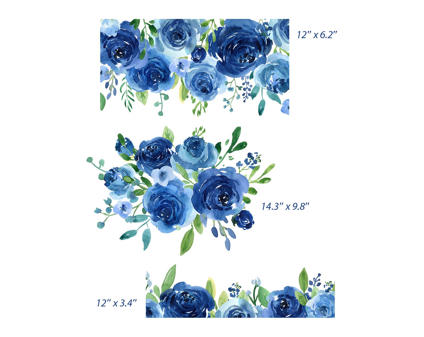 Acuarela Flores Clipart Azul brillante Rosas Hojas verdes - Etsy México