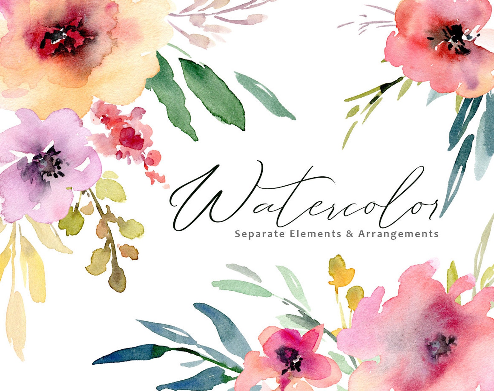 Watercolor Floral Clipart Flowers Bouquets Frames Watercolour | Etsy