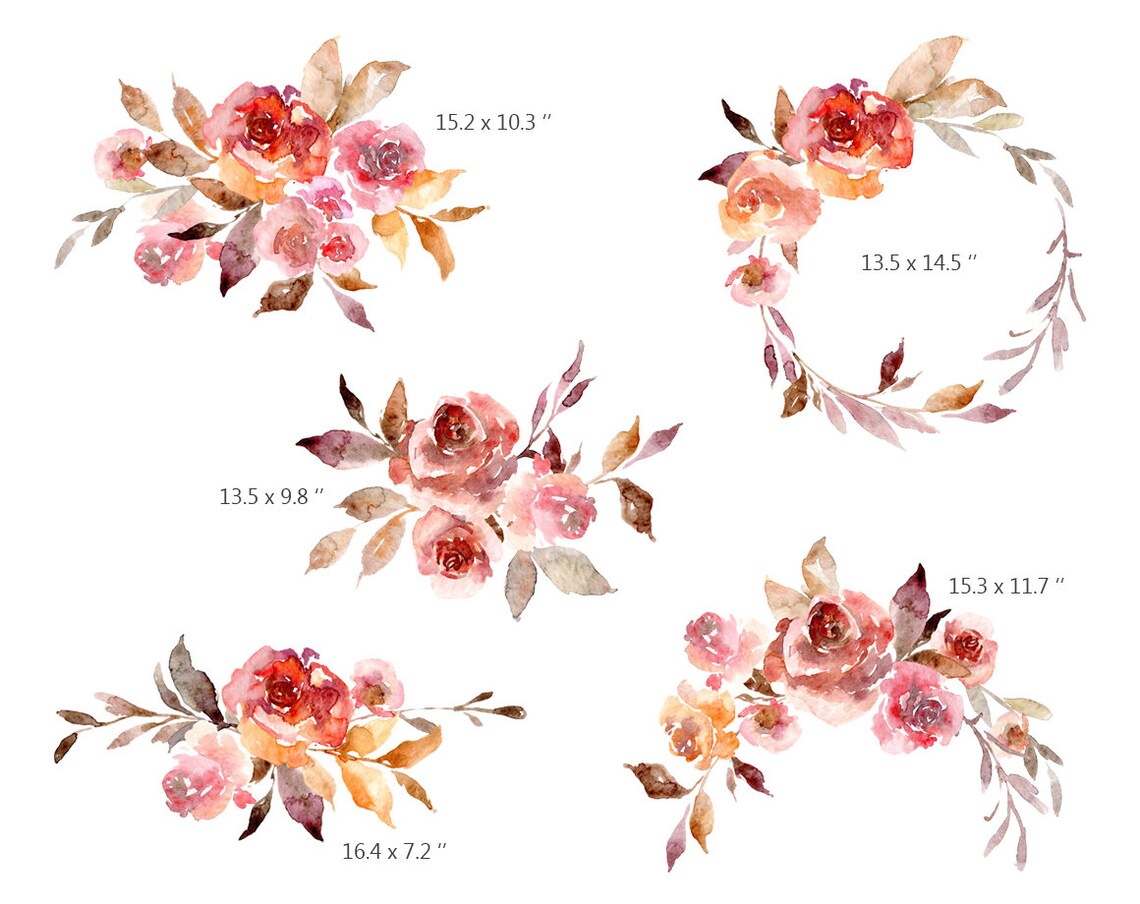 Watercolor Floral Clipart Autumn Flowers Clip Art Roses Wreath - Etsy