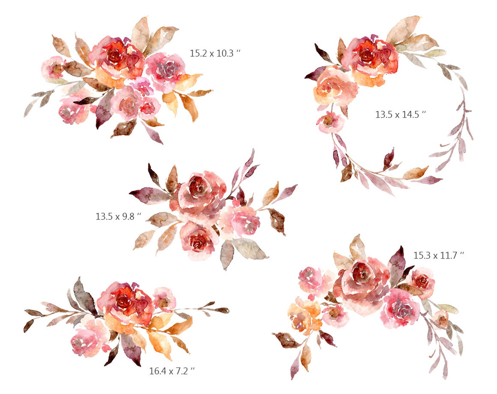 Watercolor Floral Clipart Autumn Flowers Clip Art Roses Wreath - Etsy