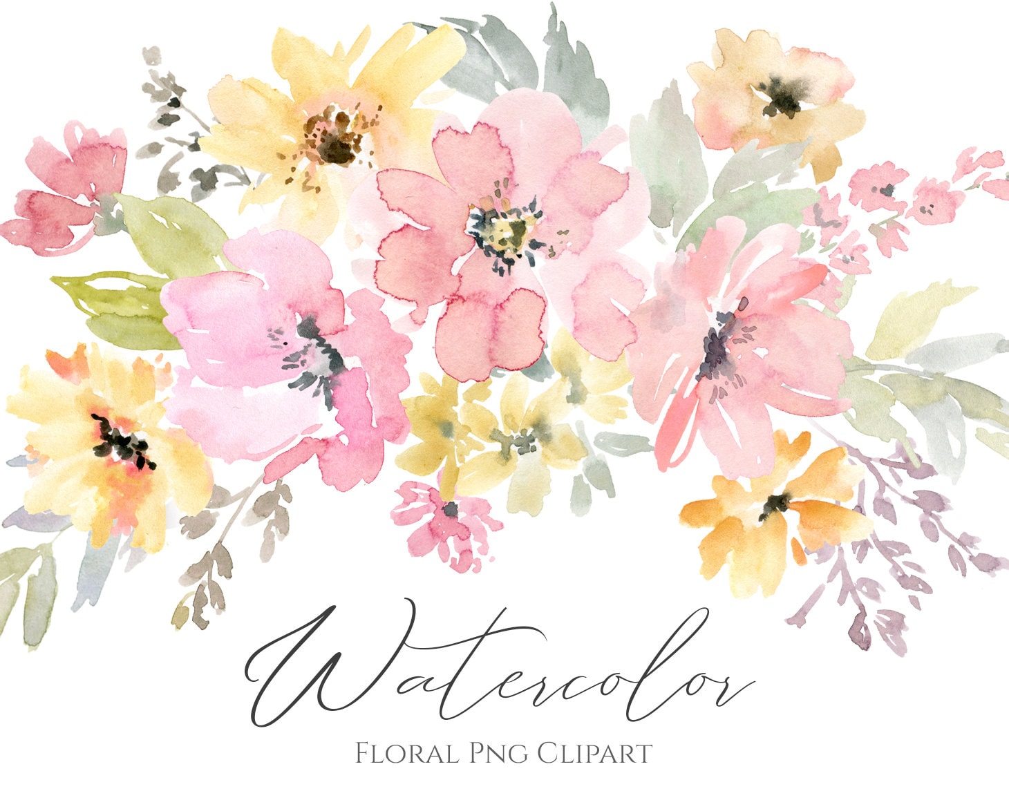 Watercolor Blush Pink Flowers Clipart Bouquet Wreath Gentle - Etsy