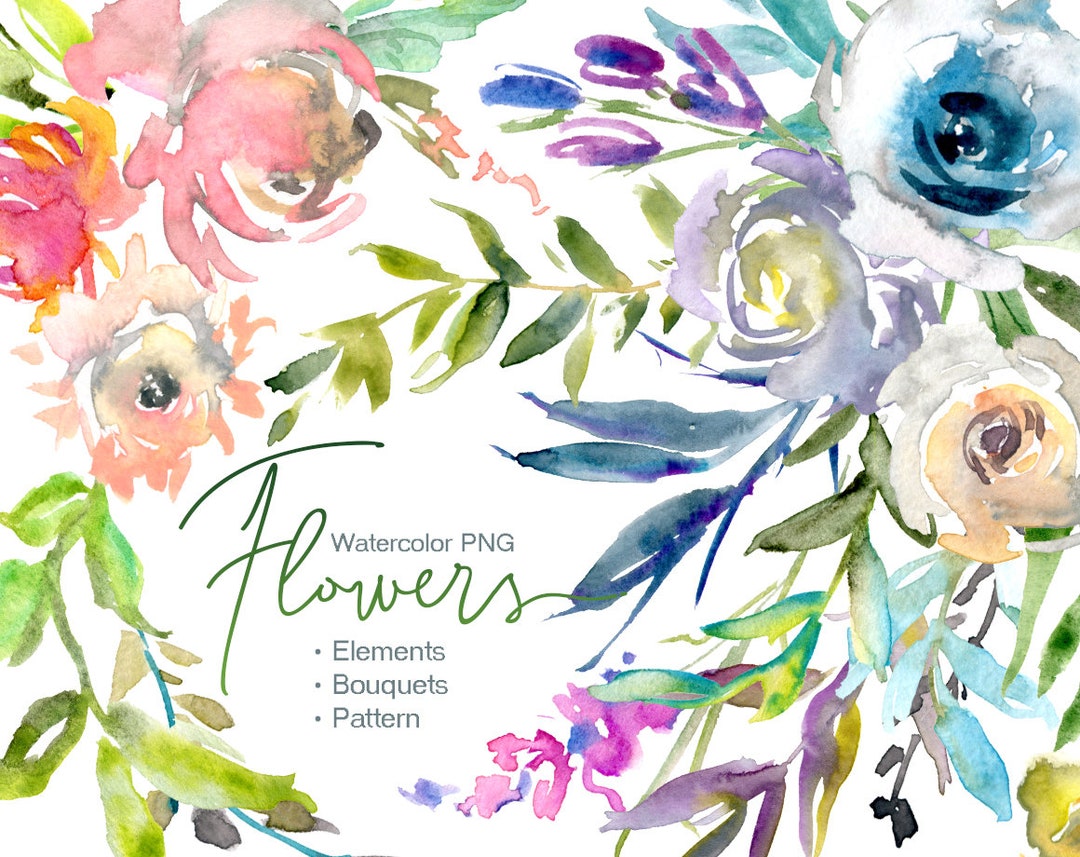 Watercolor Bright Flowers Clipart Spring Summer Wedding Floral Clip Art ...