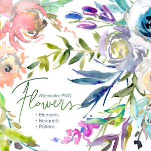Watercolor Bright Flowers Clipart Spring Summer Wedding Floral Clip Art ...