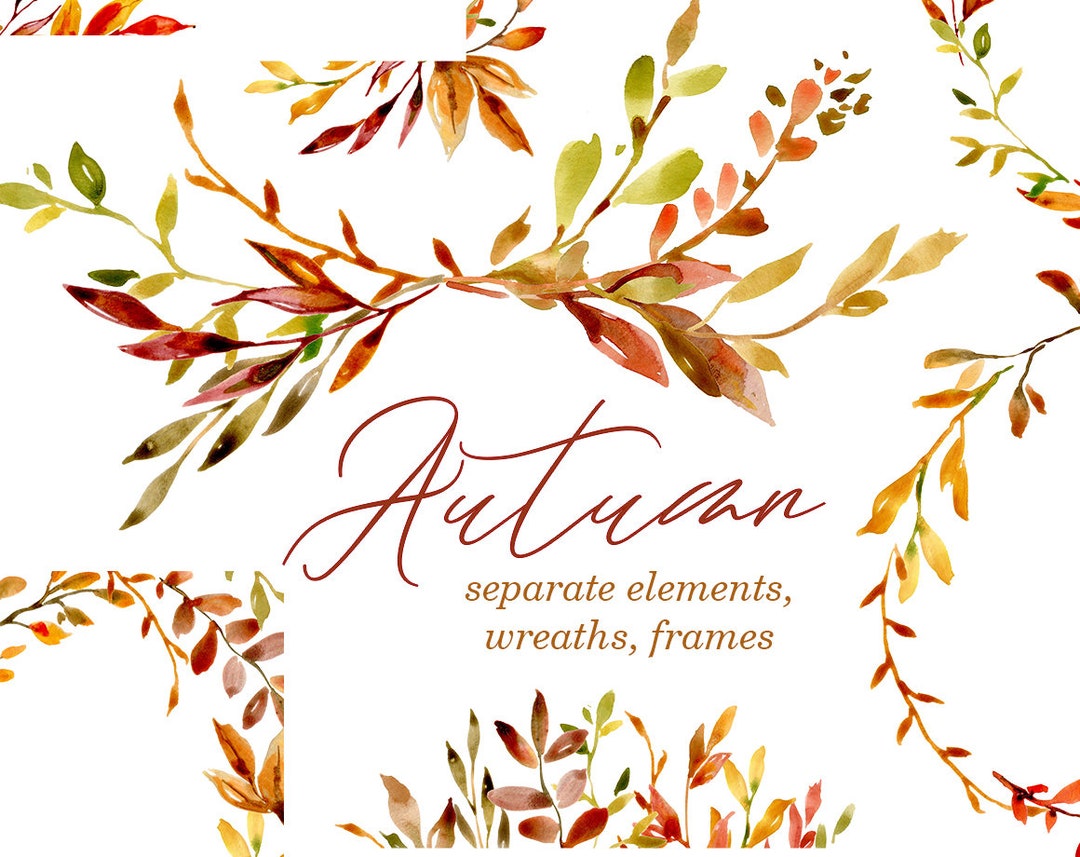Watercolor Autumn Leaves Branches Clipart Digital Download Clip Art ...