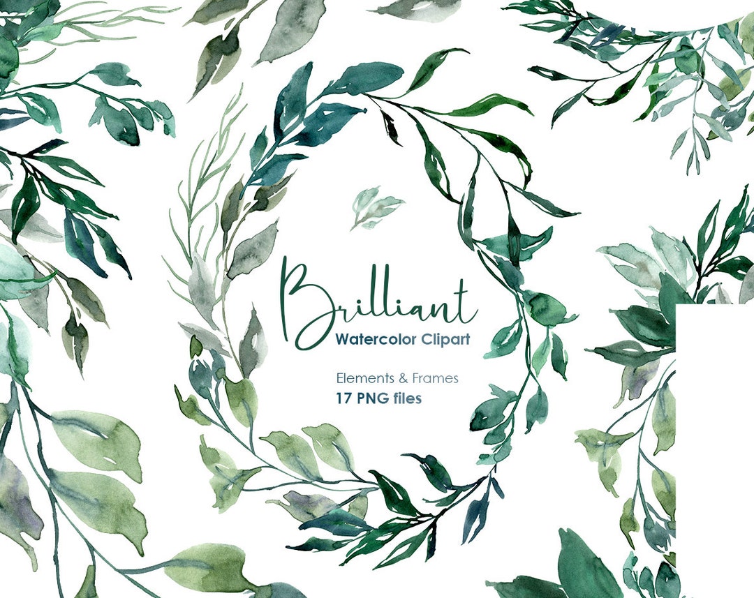 Watercolor Greenery Clipart Green Leaves Branches Herbs Clip Art ...