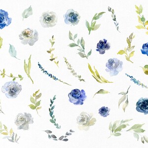 Watercolor Blue White Flowers Clipart Digital Download Floral Clip Art ...