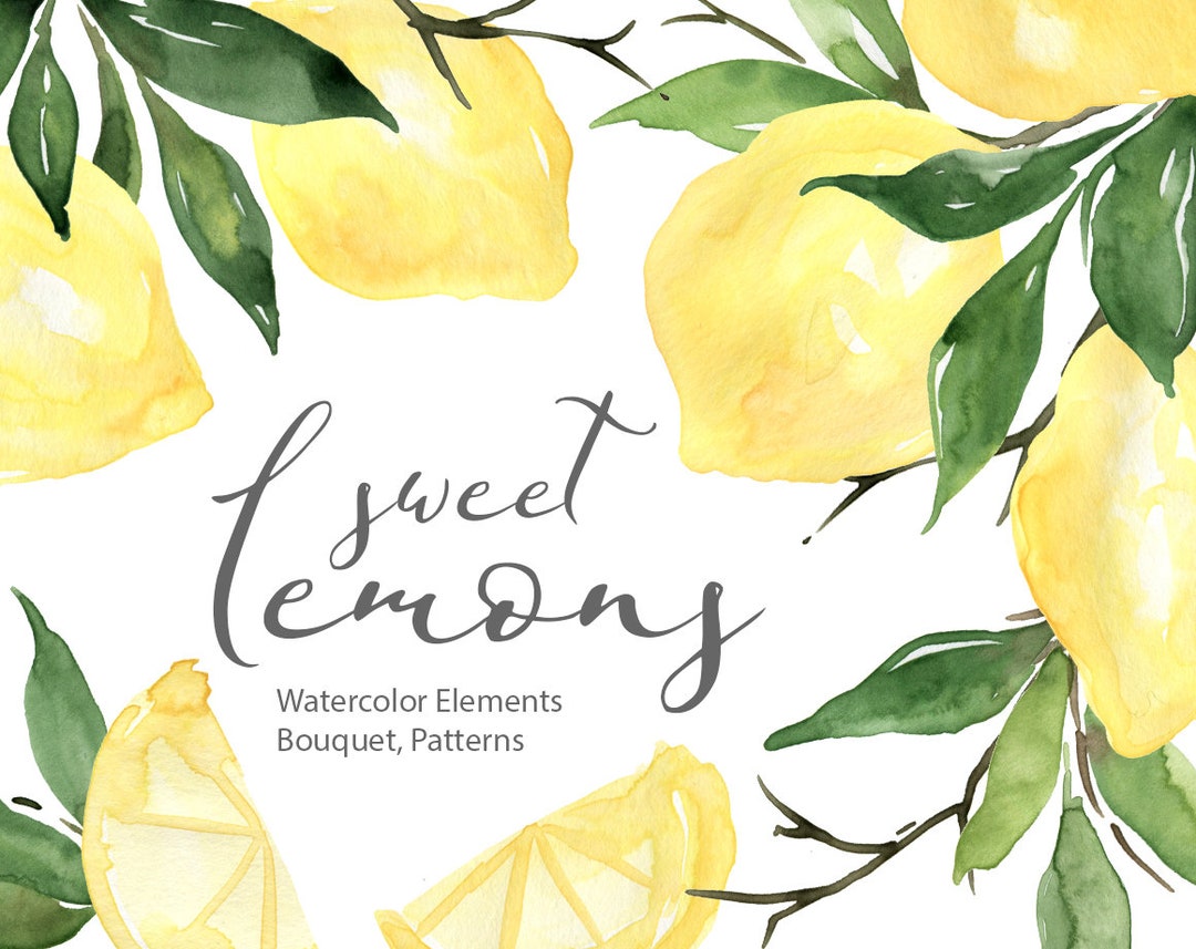 Watercolor Lemon Clipart Yellow Green Fruit Citrus Lemons Clip Art ...
