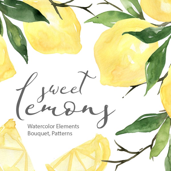 Lemon Watercolor Clipart - Etsy