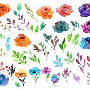Bright Watercolor Flower Clipart Wet Paint Floral Clip Art Digital ...