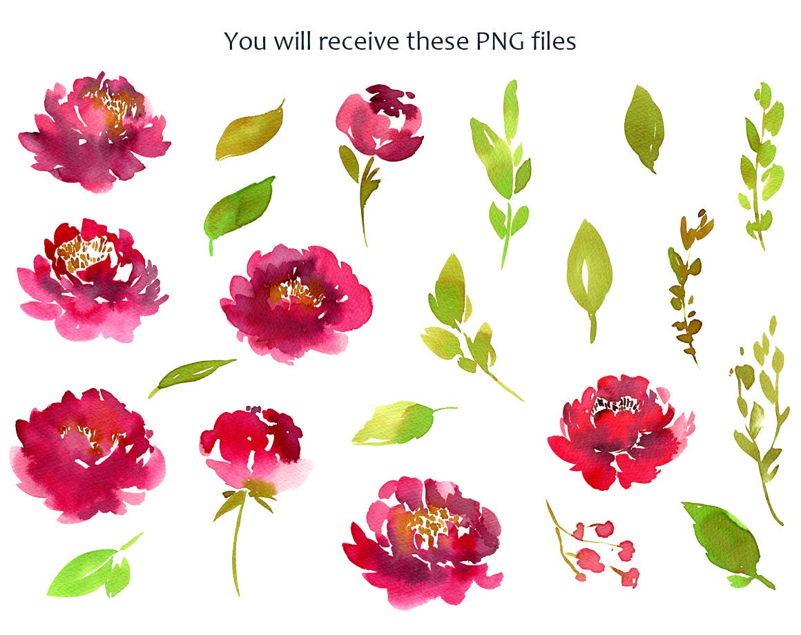 Watercolor Flowers Clip Art Hand Painted Floral PNG Bright - Etsy