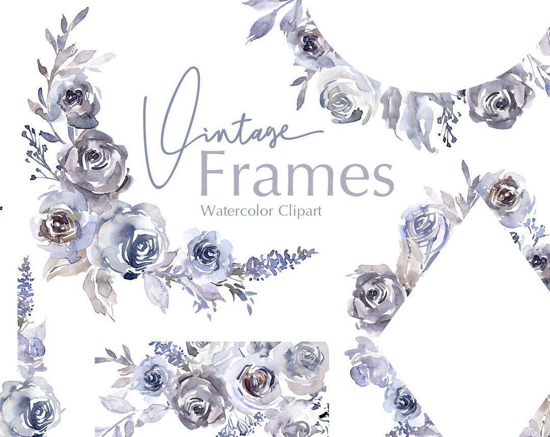 Watercolor Frames Vintage Floral Clipart Light Blue Violet Wedding ...