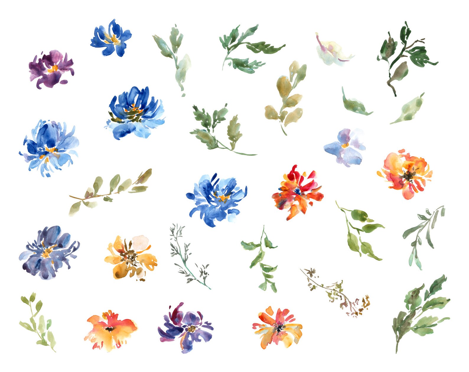 Watercolor Flowers Clipart Blue Red Violet Watercolour Floral - Etsy