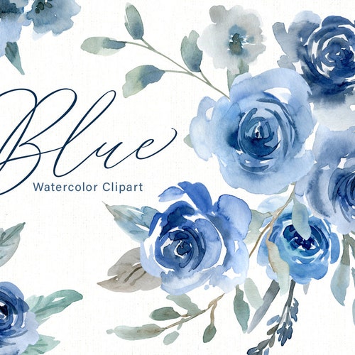 Watercolor Indigo Blue Flowers Clipart Floral Clipart PNG - Etsy