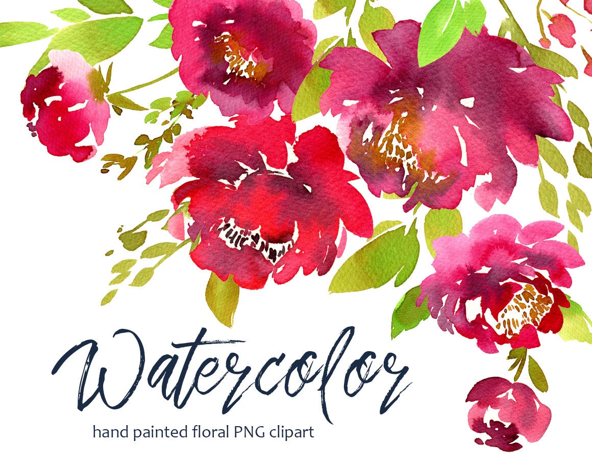 Watercolor Flowers Clip Art Hand Painted Floral PNG Bright - Etsy
