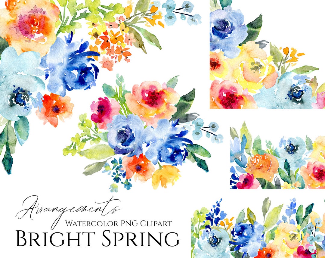 Watercolor Flower Clipart Frame Border Corner Bouquet Spring Summer ...