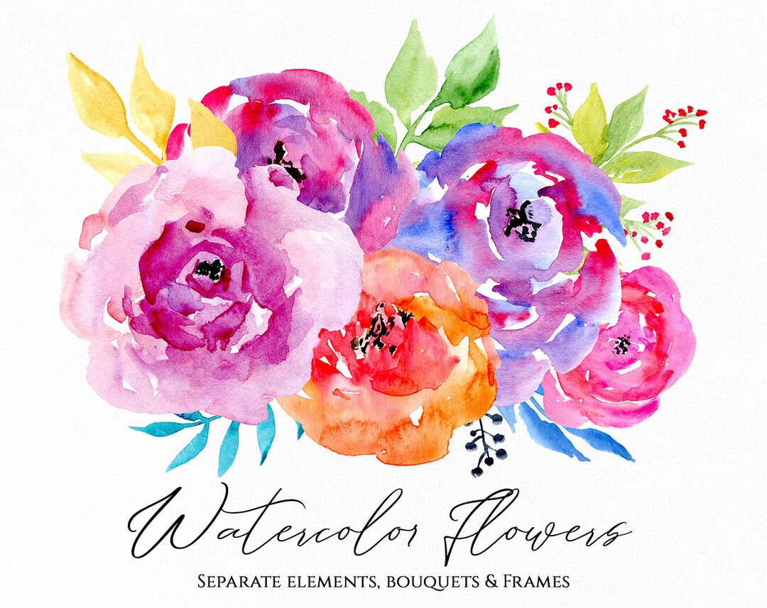 Watercolor Floral Clipart Bright Summer Spring Flowers Clip Art Digital ...