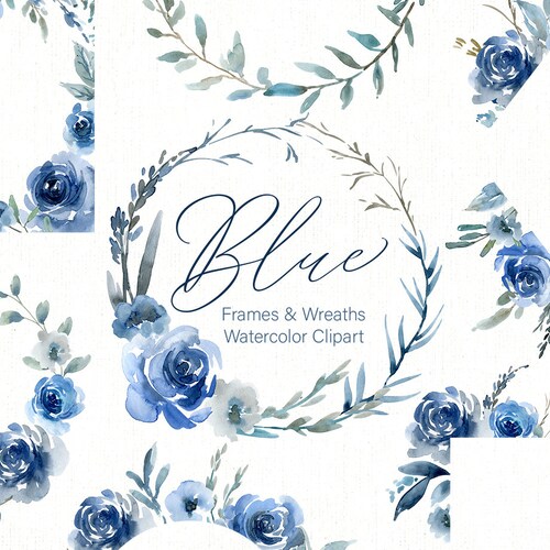 Watercolor Indigo Blue Flowers Clipart Floral Clipart PNG - Etsy
