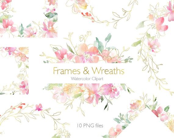 Watercolor Floral Clipart Frames Borders Wreaths Light | Etsy
