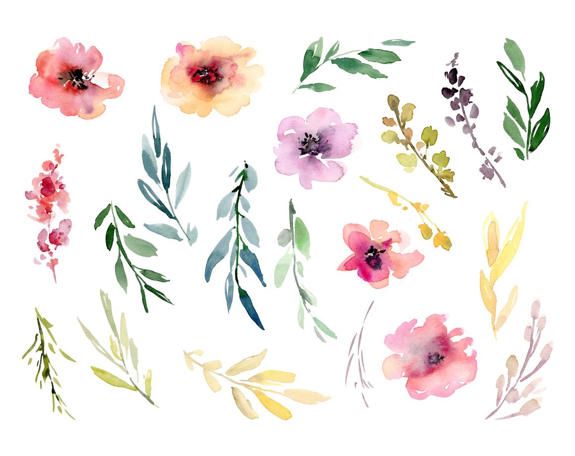Watercolor Floral Clipart Flowers Bouquets Frames Watercolour | Etsy