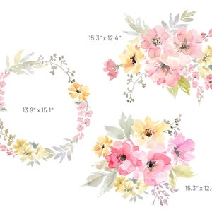 Watercolor Blush Pink Flowers Clipart Bouquet Wreath Gentle Naive ...
