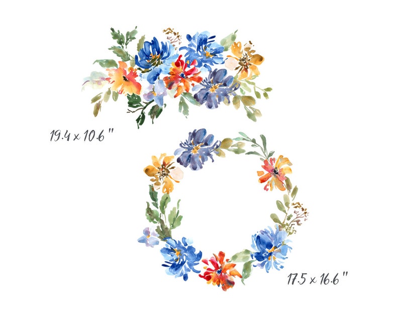 Watercolor Flowers Clipart Blue Red Violet Watercolour Floral | Etsy