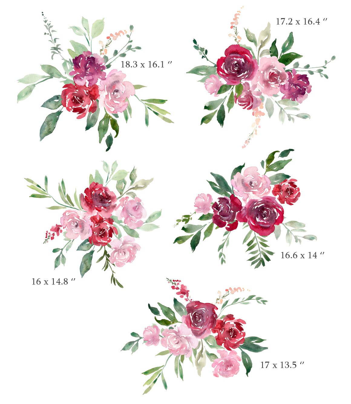 Watercolor Bouquets Floral Clipart Red Pink Flowers Clip Art - Etsy