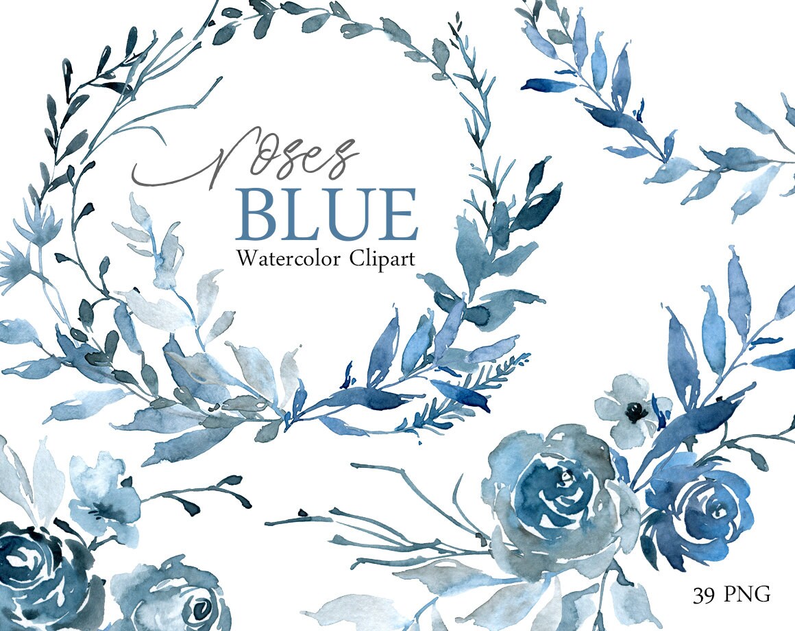 Navy Blue Flowers Clip Art