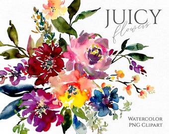 Flower Clipart Clip Art, Bright Flowers, Retro Vintage Flowers, Floral ...