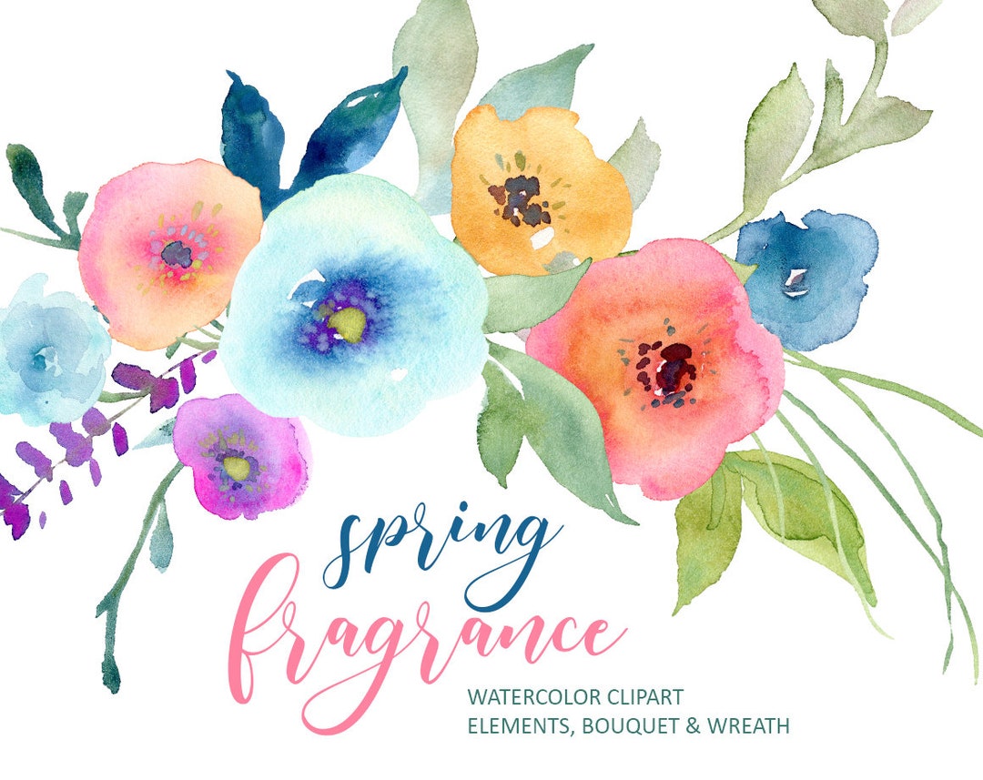 Watercolor Flowers Clipart Bright Spring Floral Clip Art - Etsy Canada