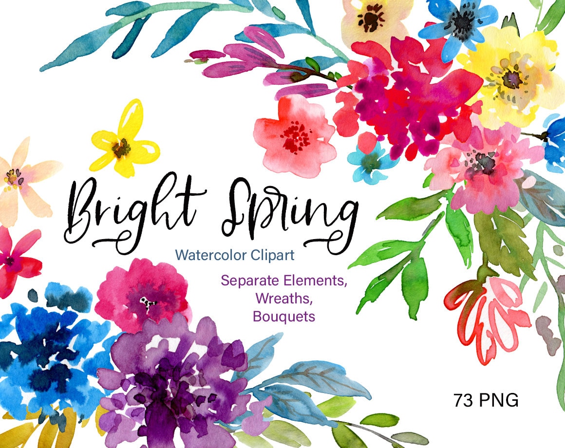 Watercolor Flowers Clipart Bright Spring Floral Clip Art | Etsy UK