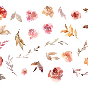 Watercolor Floral Clipart Autumn Flowers Clip Art Roses Wreath Bouquets ...