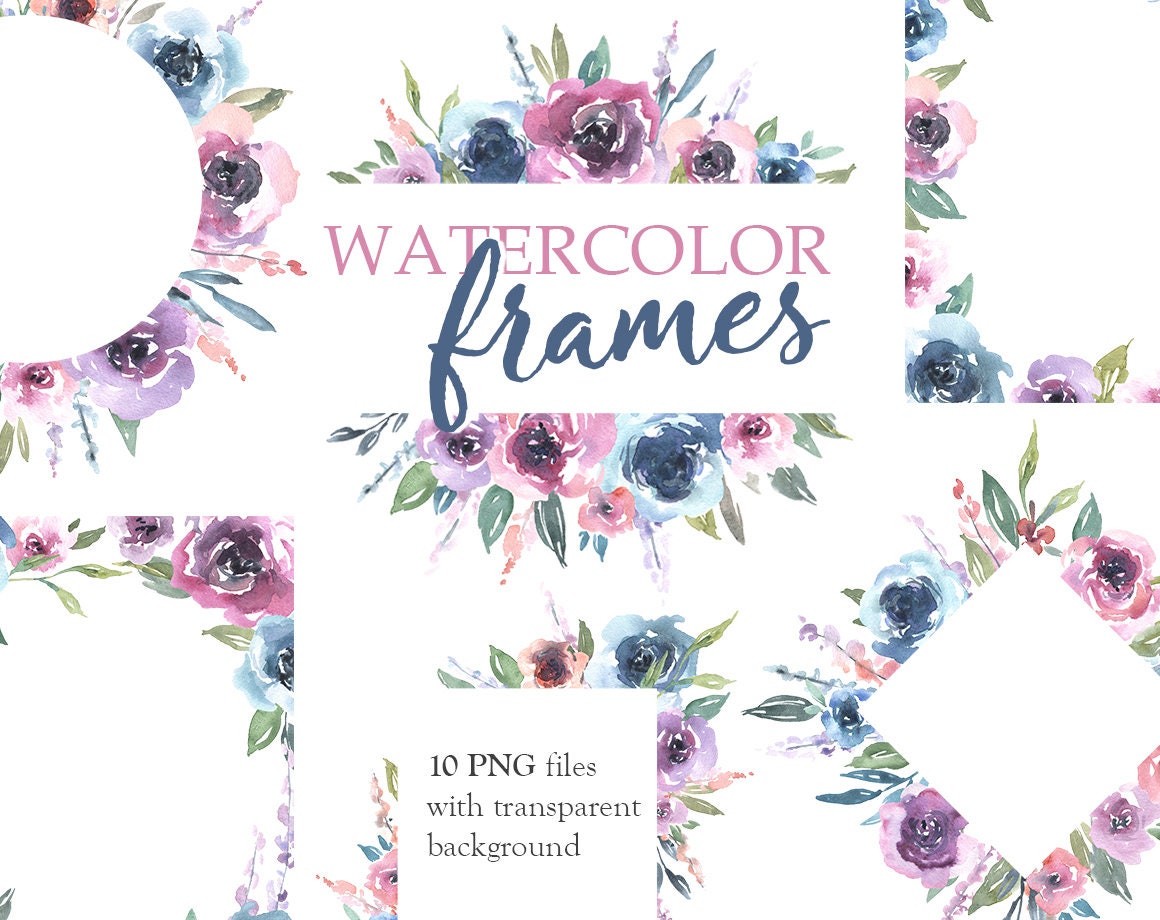 Watercolor Floral Clipart Frames Borders Bright Arrangements | Etsy