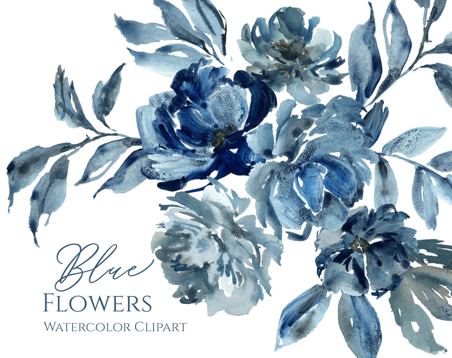 Bouquet Watercolor Blue Indigo Flowers Handpainted Digital Clipart ...