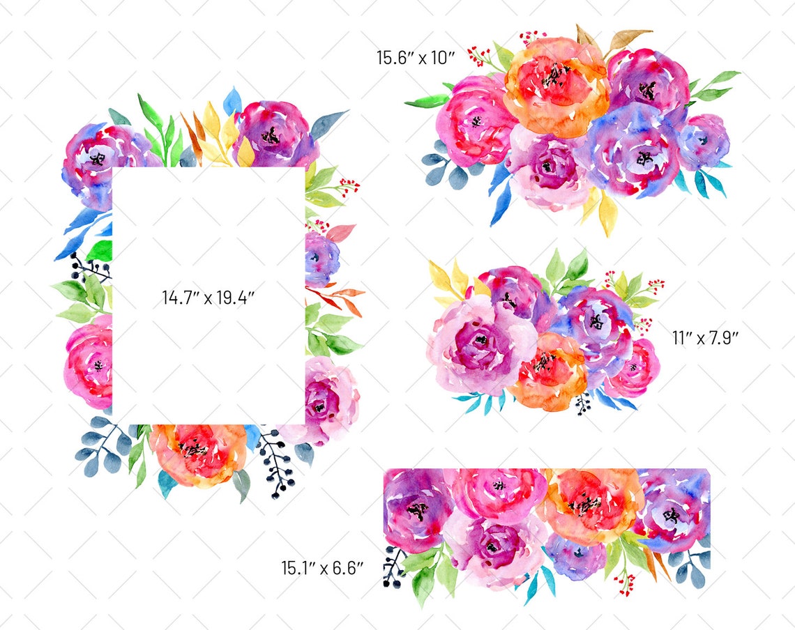 Watercolor Floral Clipart Bright Summer Spring Flowers Clip - Etsy