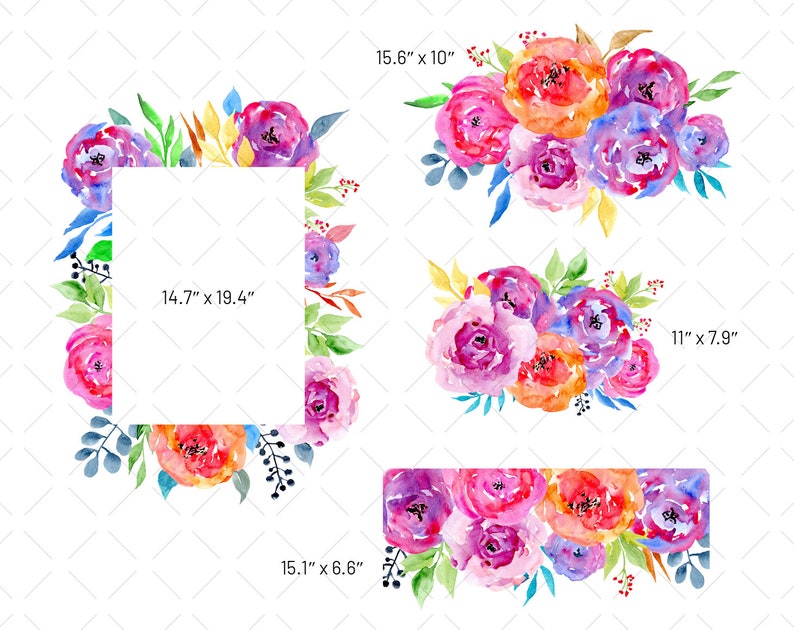 Watercolor Floral Clipart Bright Summer Spring Flowers Clip - Etsy