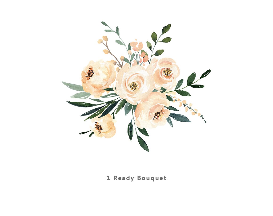 Watercolor Floral Clipart Beige Cream Light Creamy Flowers | Etsy