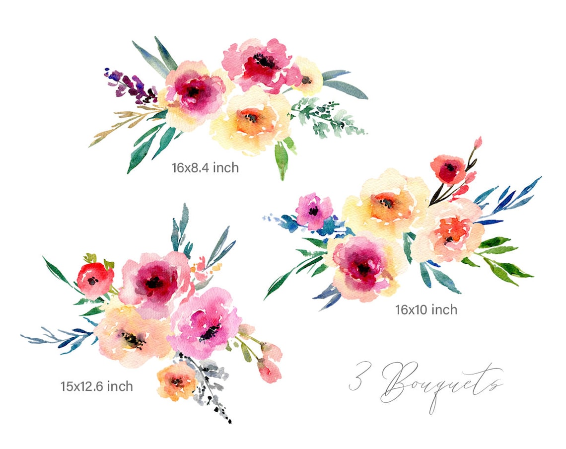Watercolor Flowers Clip Art Floral Watercolour Digital Instant - Etsy