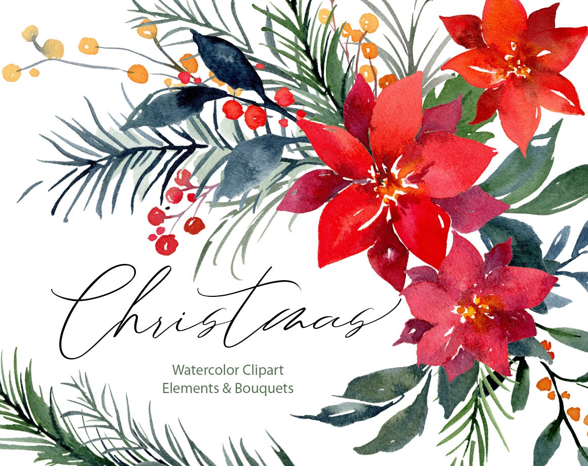 Christmas Poinsettias Clip Art