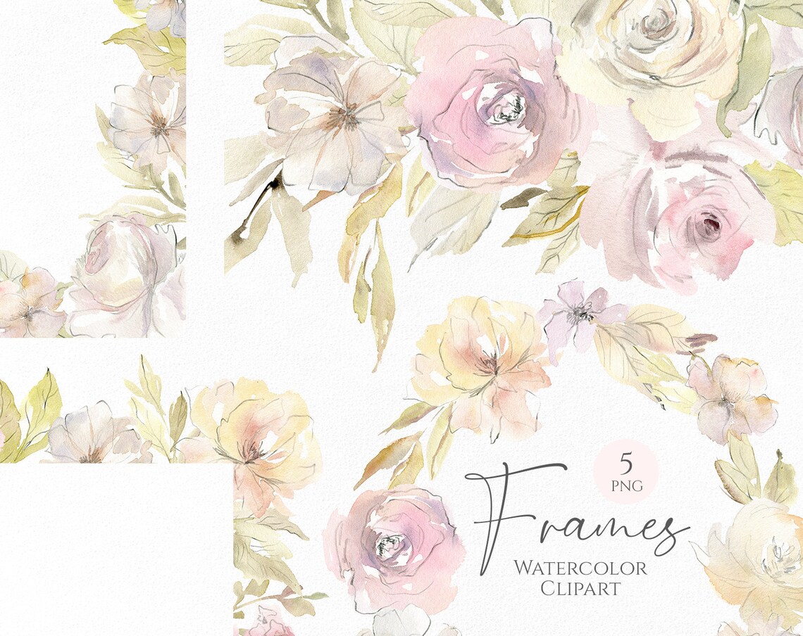 Watercolor Floral Clip Art Pink Blush White Frames Wreath - Etsy