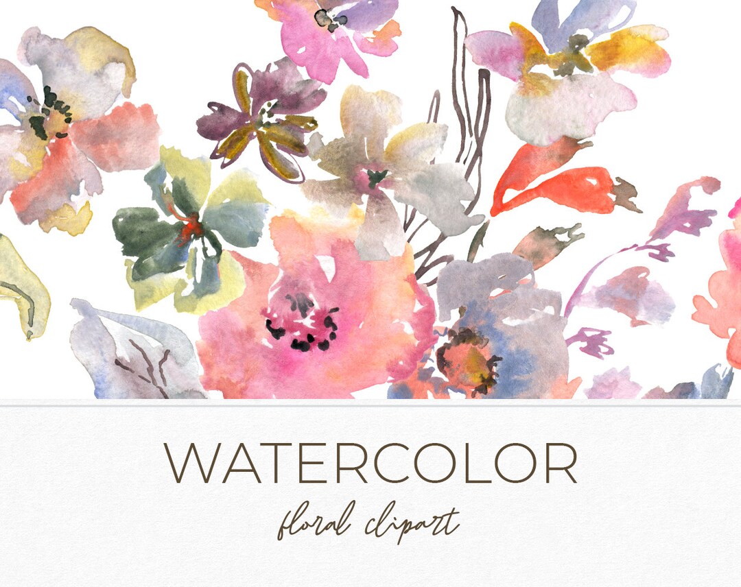 Watercolor Floral Clipart Modern Flowers Clip Art Pink Blush Blue ...