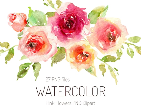 Watercolor Flowers Red