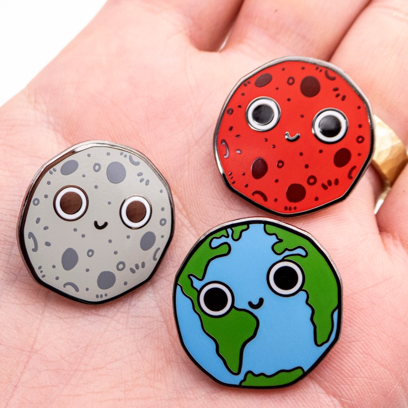Happy Planet Earth Enamel Pins Mars and the Moon Lapel Pin - Etsy