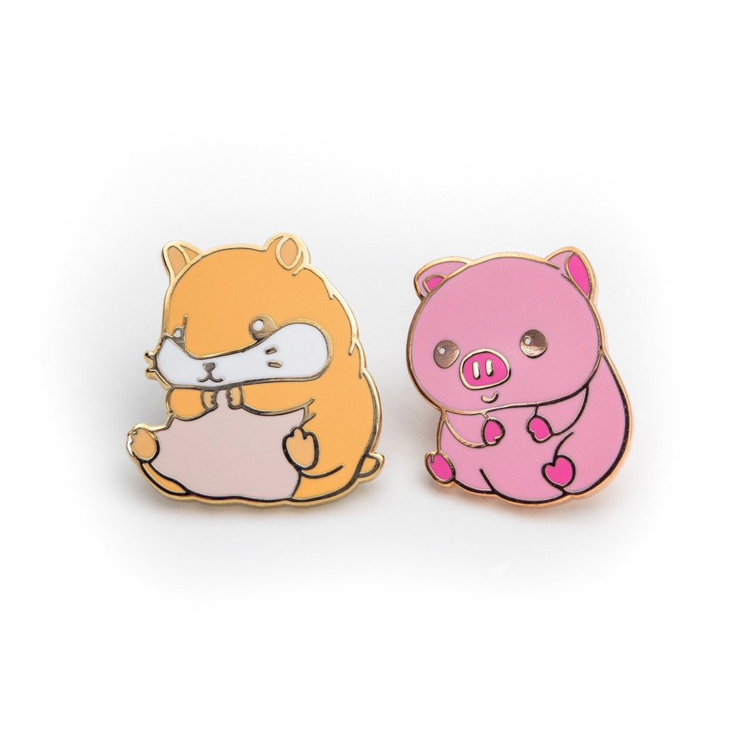 Cute Pig and Hamster Pin - Pink Sitting Baby Pig Enamel Pin - Etsy