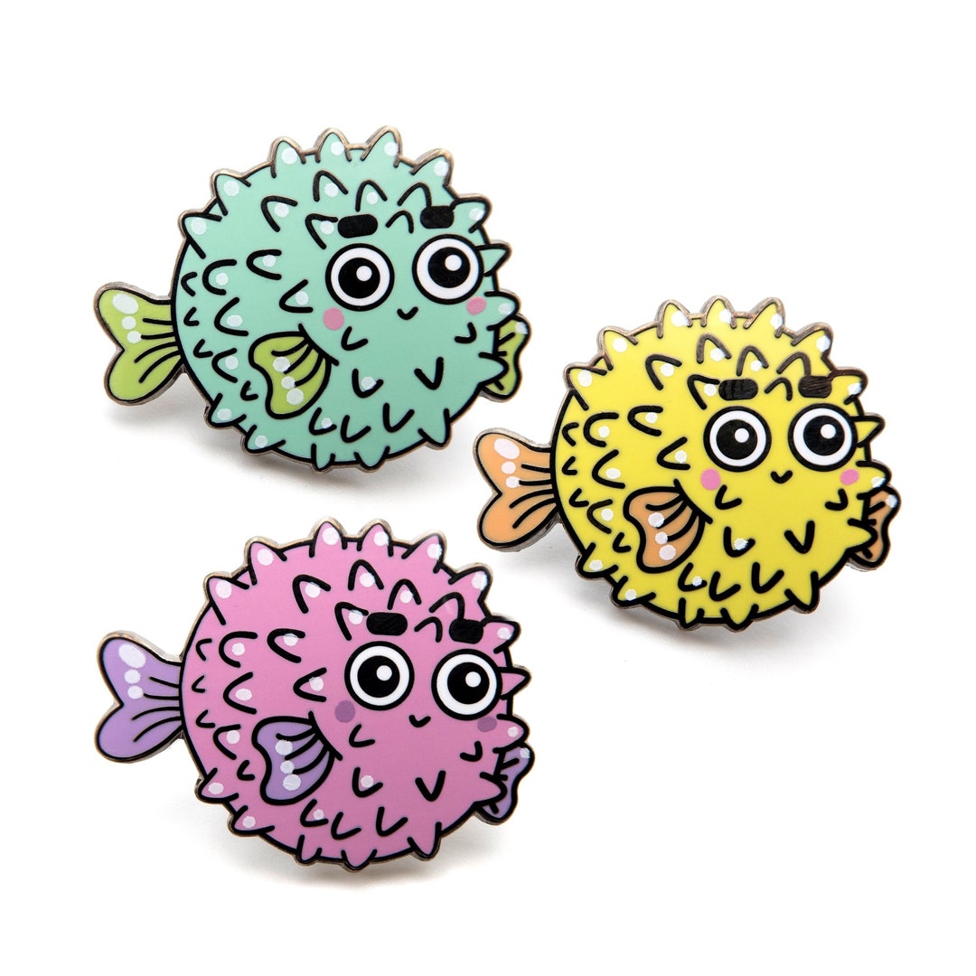 Baby Puffer Fish Pin - Blowfish - Yellow Puffer Fish - Pink Puffer Fish ...